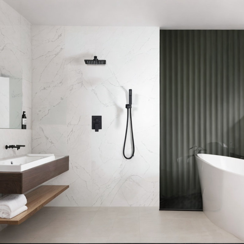 VAMOP Rainfall Shower Faucet Set with High Pressure 10 inch Shower Head Hand Held Square Shower ...